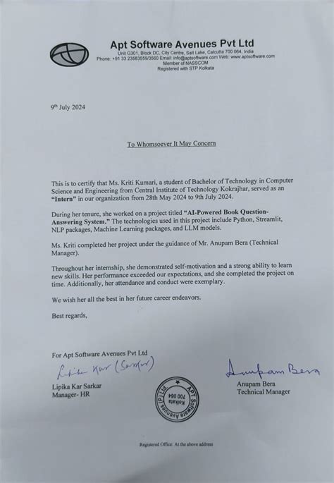 Kriti Kumari On Linkedin Completed Internship At Apt Software Avenues Pvt Ltd Where I Worked