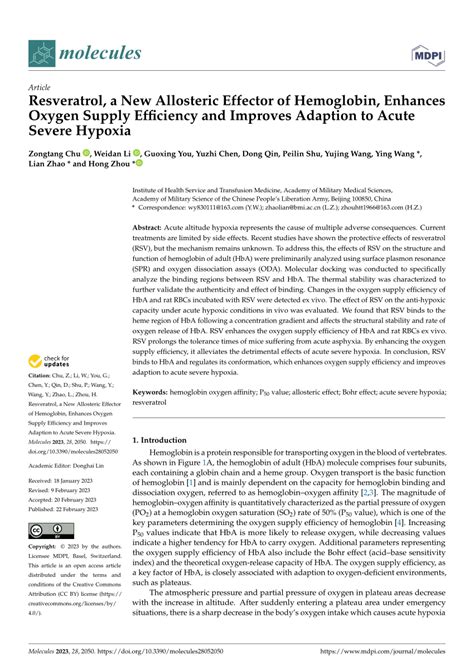 Pdf Resveratrol A New Allosteric Effector Of Hemoglobin Enhances