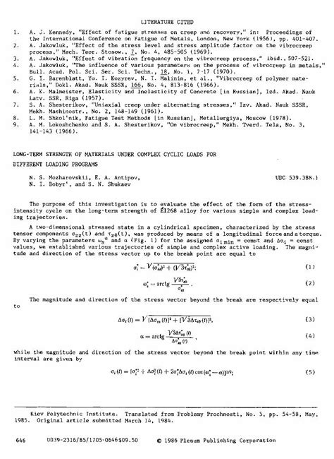 pdf long term strength of materials under complex cyclic loads for different loading programs