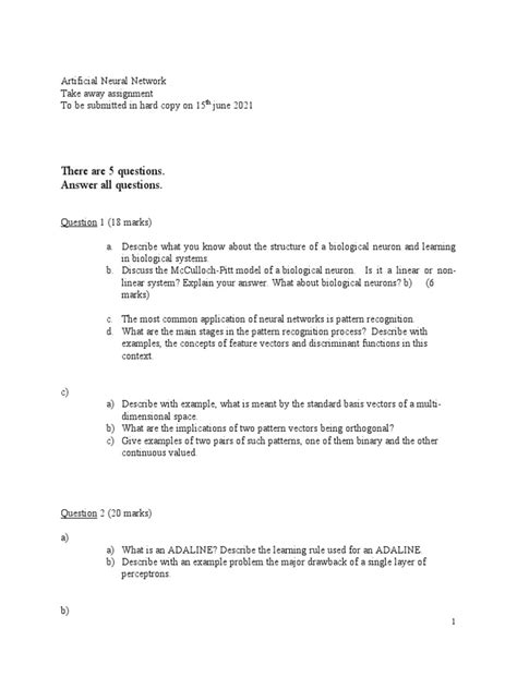 There Are 5 Questions Answer All Questions Pdf Artificial Neural Network Computational