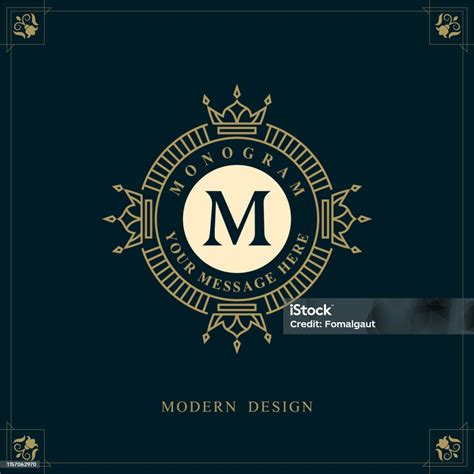 럭셔리 라운드 엠블럼 대문자 M 선형 모노그램 우아한 현대 로고입니다 서예 디자인 빈티지 장식입니다 그래픽 스타일입니다 번영 부티크 브랜드 크리에이티브 로얄 마크 벡터