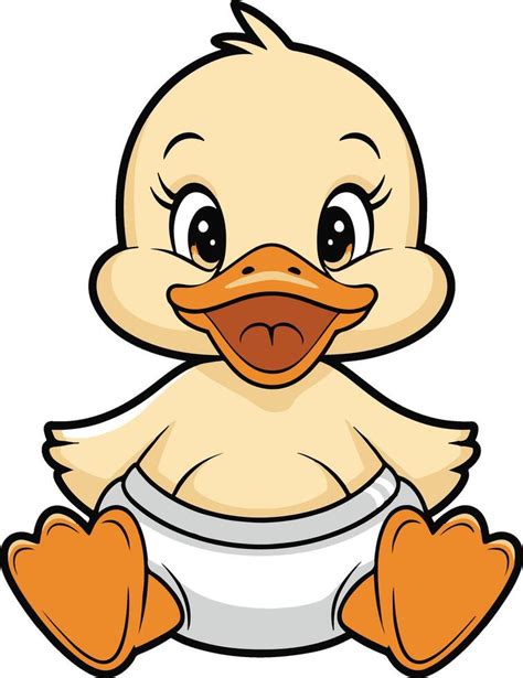Contento Bebé Pato Sentado Dibujos Animados Ilustración Y Blanco