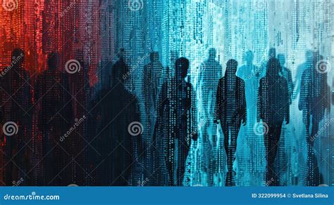 Diverse Human Silhouettes Merging With Binary Code Waterfall Illustrating Equality In Ai Ethics