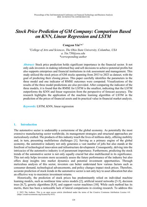 Pdf Stock Price Prediction Of Gm Company Comparison Based On Knn Linear Regression And Lstm