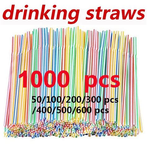 50 1000pcs Disposable Bendable Plastic Straw Multicolor Straws Kitchen
