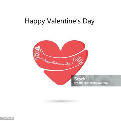 레드 심장 손 포옹 발렌타인 로맨틱 인사말 카드 로고입니다 레트로 빈티지 로고 스타일을 사랑 해요 사랑과 심장 신경 아이콘입니다 해피 발렌타인 인쇄 술