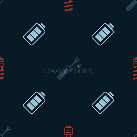 Set Led Light Bulb Screwdriver And Battery Charge On Seamless Pattern Vector Stock Vector