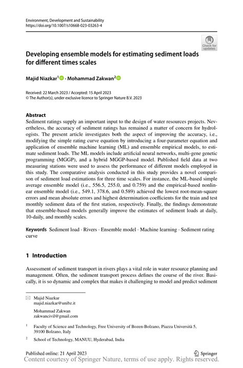 Developing Ensemble Models For Estimating Sediment Loads For Different Times Scales Request Pdf