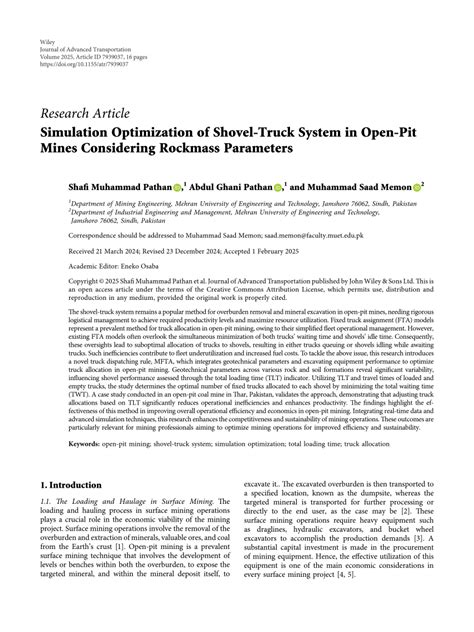 Pdf Simulation Optimization Of Shovel Truck System In Open Pit Mines