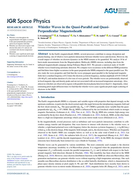 Pdf Whistler Waves In The Quasi‐parallel And Quasi‐perpendicular Magnetosheath