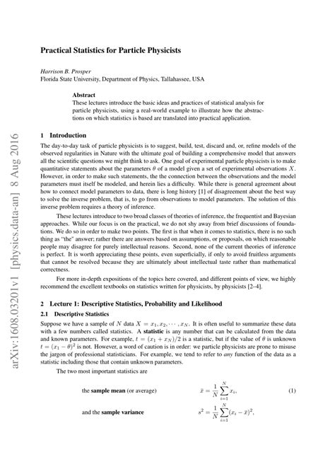 Pdf Practical Statistics For Particle Physicists