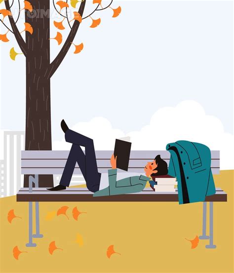독서 019 Sill247 프리진 일러스트 사람 생활 독서 라이프 벡터 에프지아이 캐릭터 나무 은행잎 은행나무 식물 전신 모던 모던한 심플한