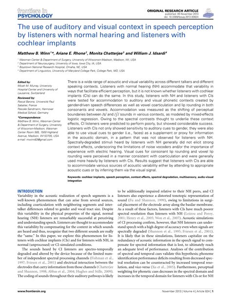 pdf the use of auditory and visual context in speech perception by