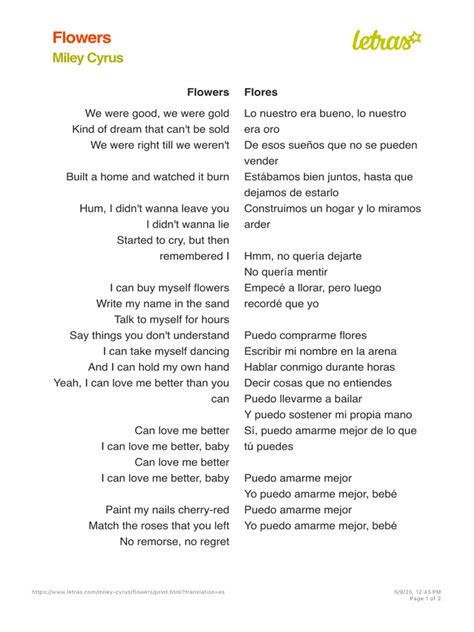 Traducción De Flowers De Miley Cyrus Pdf Grabación De Sonido