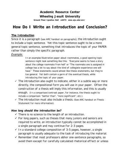 How Do I Write An Introduction And Conclusion Wheeling Jesuit