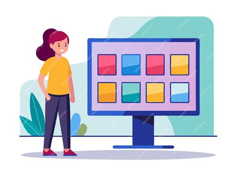 Girl Selected Box On Computer Monitor Modern Technologies And Services Ui Elements Illustration