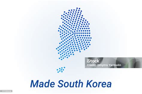 한국의 지도 아이콘 한국에서 만든 텍스트 벡터 로고 그림 파란색 하프톤은 배경에 점 둥근 픽셀 현대 디지털 그래픽 디자인 국가