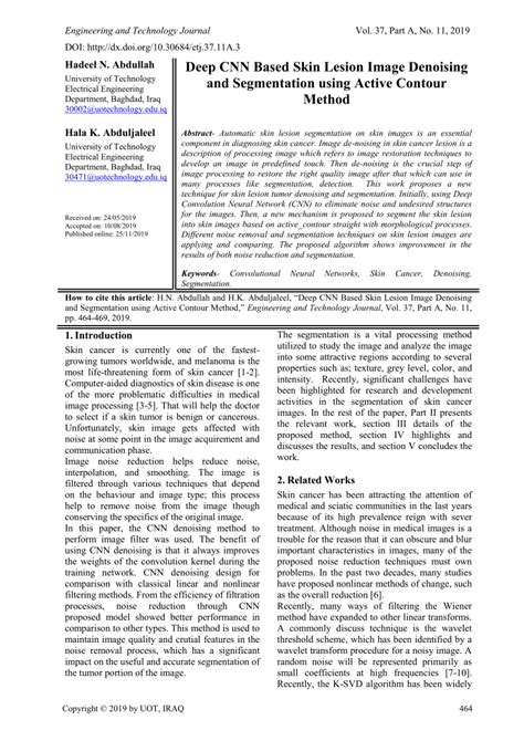 Pdf Deep Cnn Based Skin Lesion Image Denoising And Segmentation Using Active Contour Method