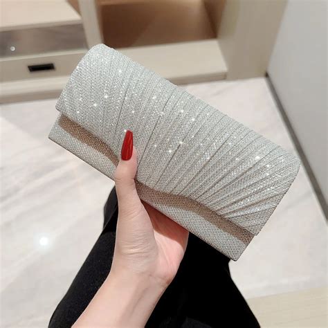 Ladies Glitter Silver Clutch Bag Envelope Evening Bag Fashion Elegant