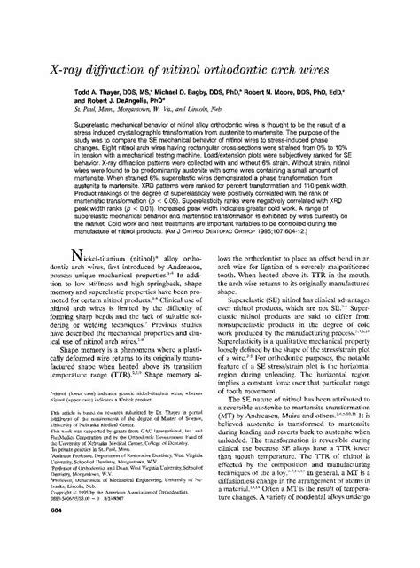 Pdf X Ray Diffraction Of Nitinol Orthodontic Arch Wires Dokumentips