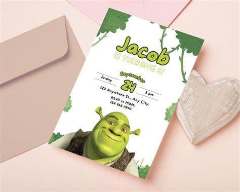 Editable Shrek Birthday Invitation Digital Printable Shrek Birthday
