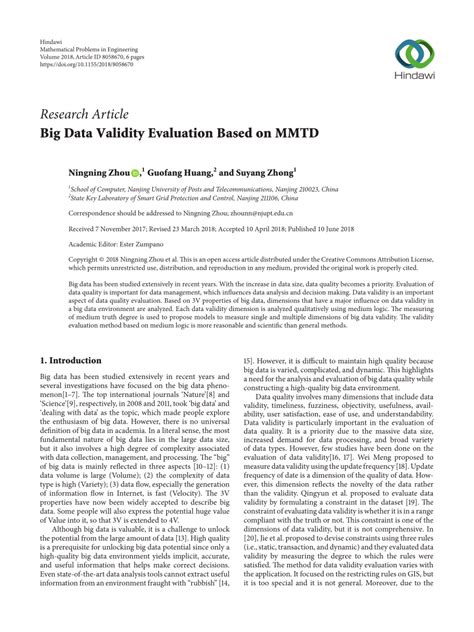 Pdf Big Data Validity Evaluation Based On Mmtd