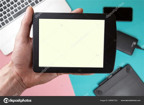 Table Top View Leave Space Display Your Content Technology Concept Stock Photo By Mvelishchuk