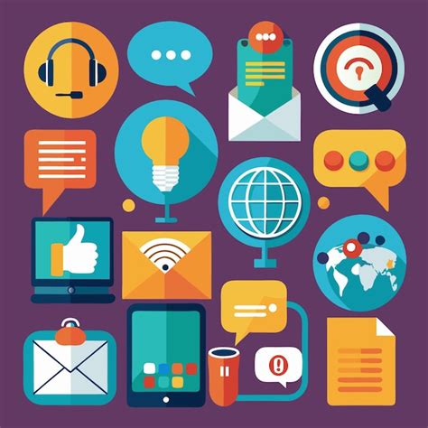 Colorful Icons Representing Different Aspects Of Communication Technology And Business Premium