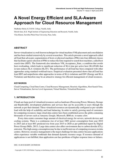 Pdf A Novel Energy Efficient And Sla Aware Approach For Cloud Resource Management