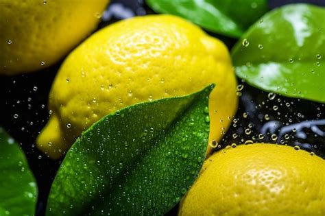 Freshness In Nature Lemon Citrus Fruit Water Leaf Green Color Premium