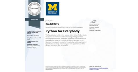 Kendall Silva On Linkedin Completion Certificate For Python For Everybody
