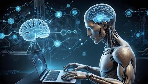 Aidriven Braincomputer Interface In Futuristic Holographic Digital Environment Premium Ai