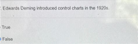 Solved Edwards Deming Introduced Control Charts In The
