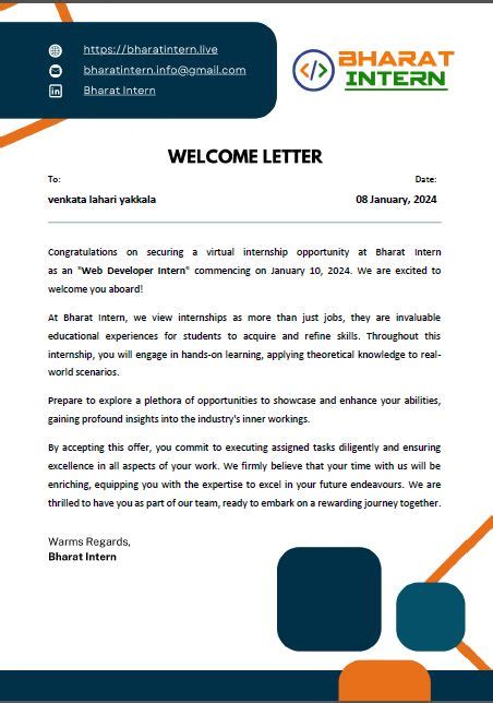 venkata lahari yakkala on linkedin bharatintern internship