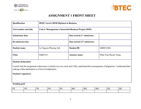 5039 Assignment 1 Anhlnpgbd 210406 Redo Assignment 1 Front Sheet Qualification Btec Level 4 5039 Assignment 1 Anhlnpgbd 210406 Redo Assignment 1 Front Sheet Qualification Btec Level 4