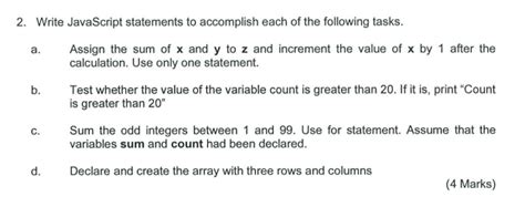 Solved Write JavaScript Statements To Accomplish Each Of Chegg