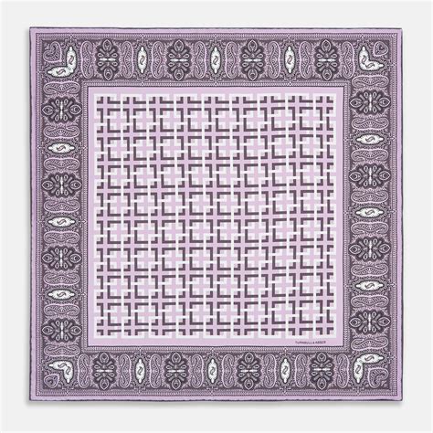 Lilac Square Patterned And Paisley Patterned Silk Pocket Square