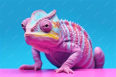 Premium Ai Image A Close Up Of A Chamelon Sitting On A Pink Surface Generative Ai