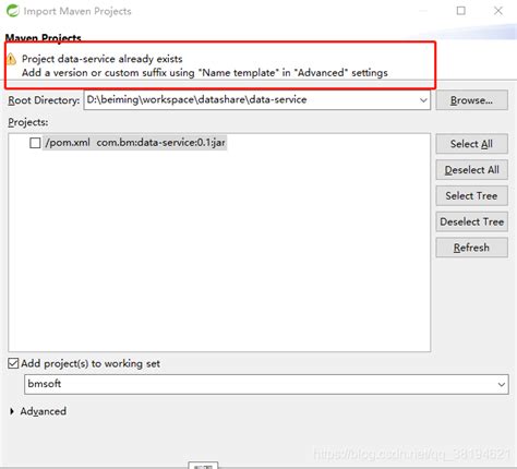 Sts 导入maven项目 报错 Project Xxx Already Exists Add A Version Or Custom