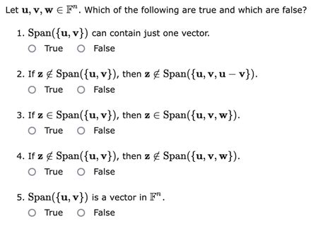 Solved Let U V WFn Which Of The Following Are True And Chegg Com