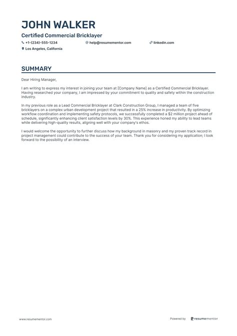 Bricklayer Cover Letter Examples By Professional