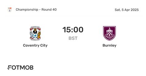 Coventry City Vs Burnley Live Score Predicted Lineups And H2h Stats