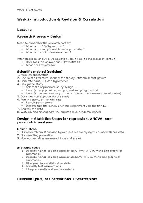 Stata Week 1 Notes Week 1 Introduction And Revision And Correlation Lecture Research Process