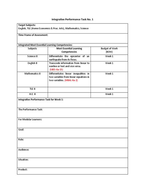Integrative Performance Task No 1 Target Subjects Pdf Earthquakes Information