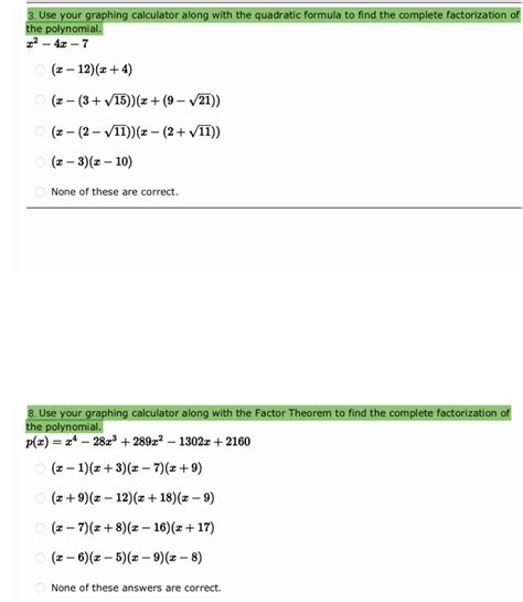 Solved Use Your Graphing Calculator Along With The Quadratic