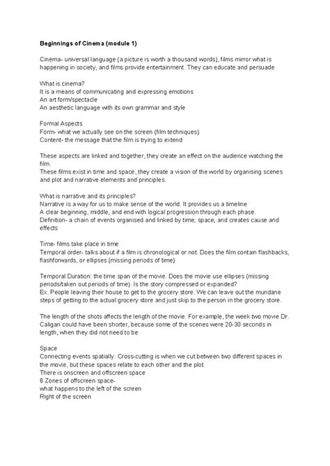 Film 100 Module 1 Lecture Notes Beginnings Of Cinema Module 1 Cinema Universal Language A