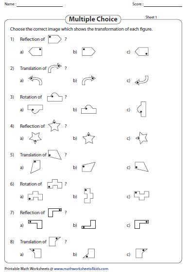 Reflection Rotation Translation Worksheets