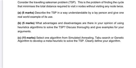 Solved Consider The Travelling Salesman Problem TSP This Chegg