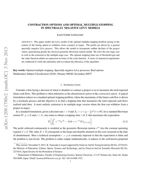 Pdf Contraction Options And Optimal Multiple Stopping In Spectrally