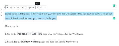 Insert Subscript And Superscript Characters In Gutenberg Editor